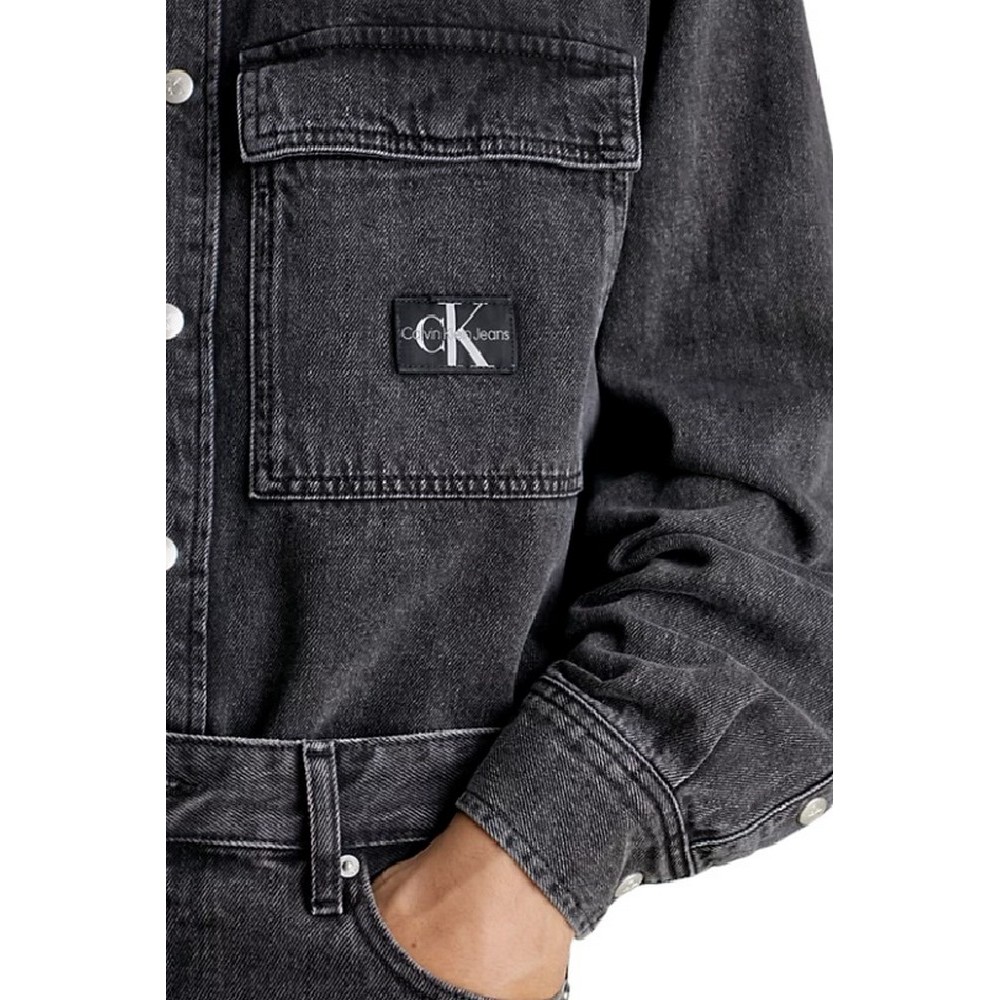 CALVIN KLEIN JEANS RELAXED LINEAR DENIM SHIRT ΠΟΥΚΑΜΙΣΟ ΑΝΔΡΙΚΟ BLACK DENIM
